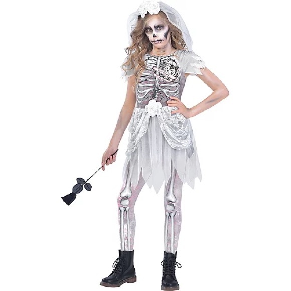Costumes | Girls Skeleton Zombie Bride 3 Piece Costume Nwt | Poshmark